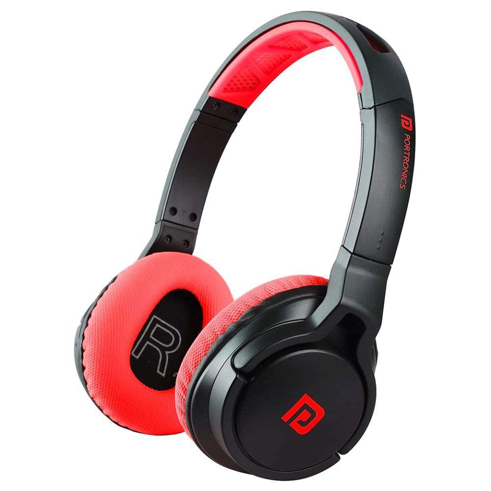 Buy Portronics Muffs M1 Wireless Headphone with Mic, Powerful Bass, Red ...