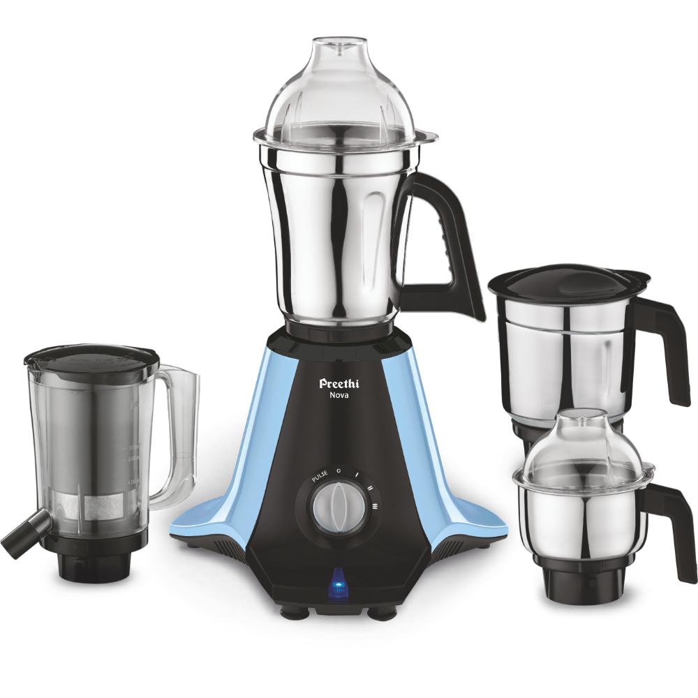 Preethi Nova Mixer 1000 Watts, 4 Jar, Black and Blue, MG289 B