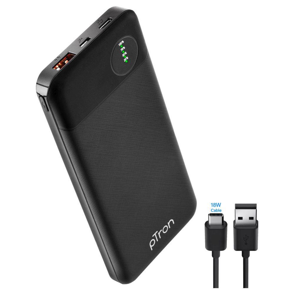 Buy pTron Dynamo Pro 10000 mAh Power Bank, 18 Watt Fast Charging, Black ...