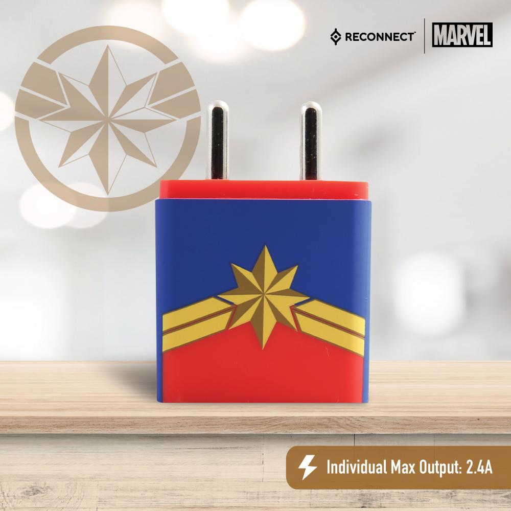 Buy Reconnect Marvel Captain Marvel 2 USB ports 10 Watts Wall Charger ...