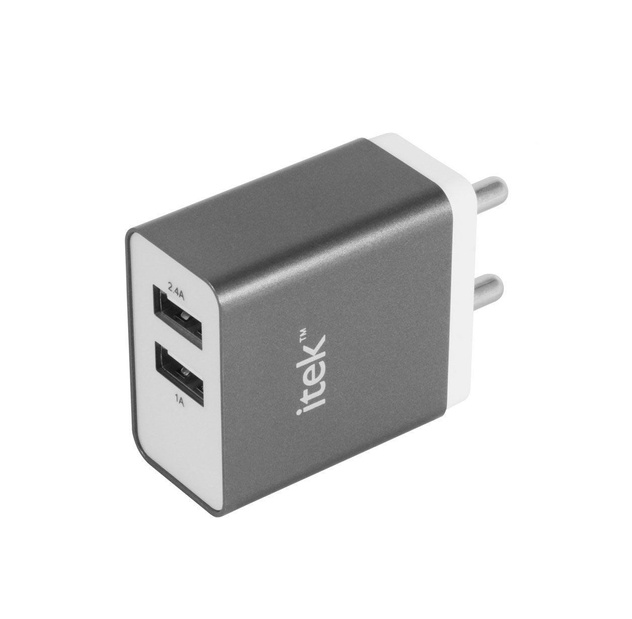 Buy itek WCH004GY Dual USB Port Wall Adapter with Built-In Overload and ...
