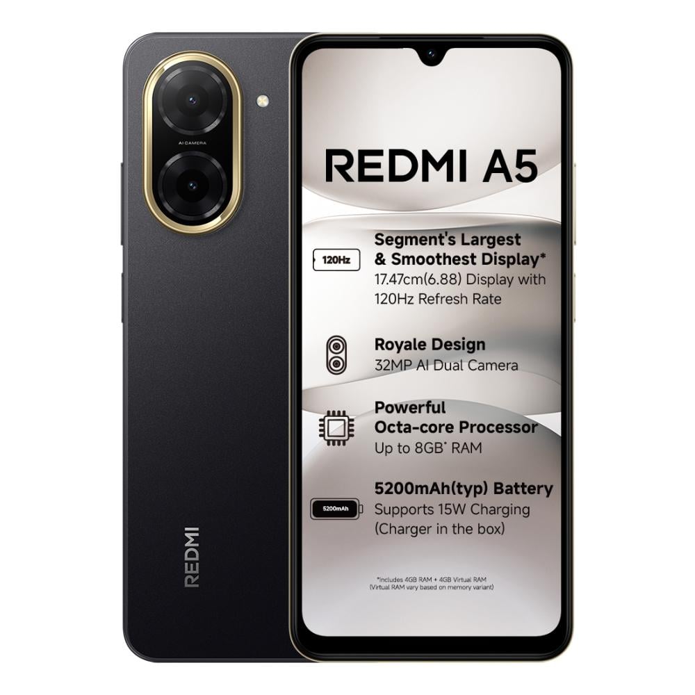 Buy Redmi A5 64 GB, 3 GB RAM, Black, Mobile Phone at Reliance Digital