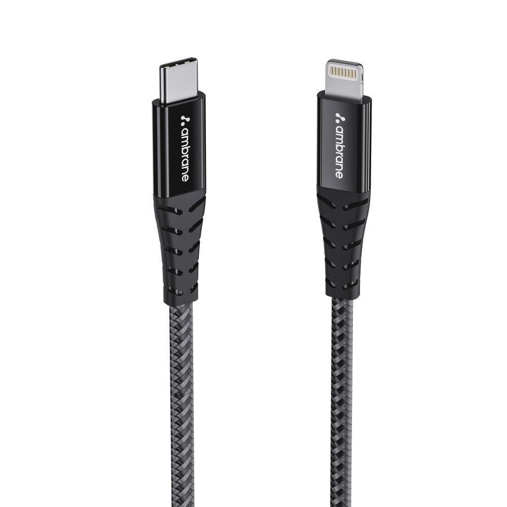 Ambrane Type-C to Charging Lightning Cable, Black, ABTL-125