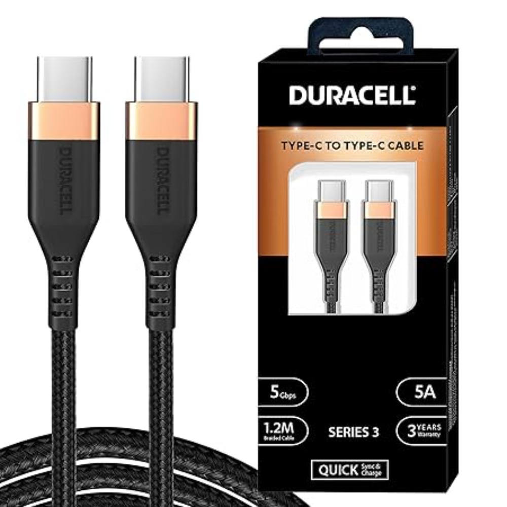 Buy Duracell 100 W Type C to Type C Braided Fast Power Cable, Black at ...