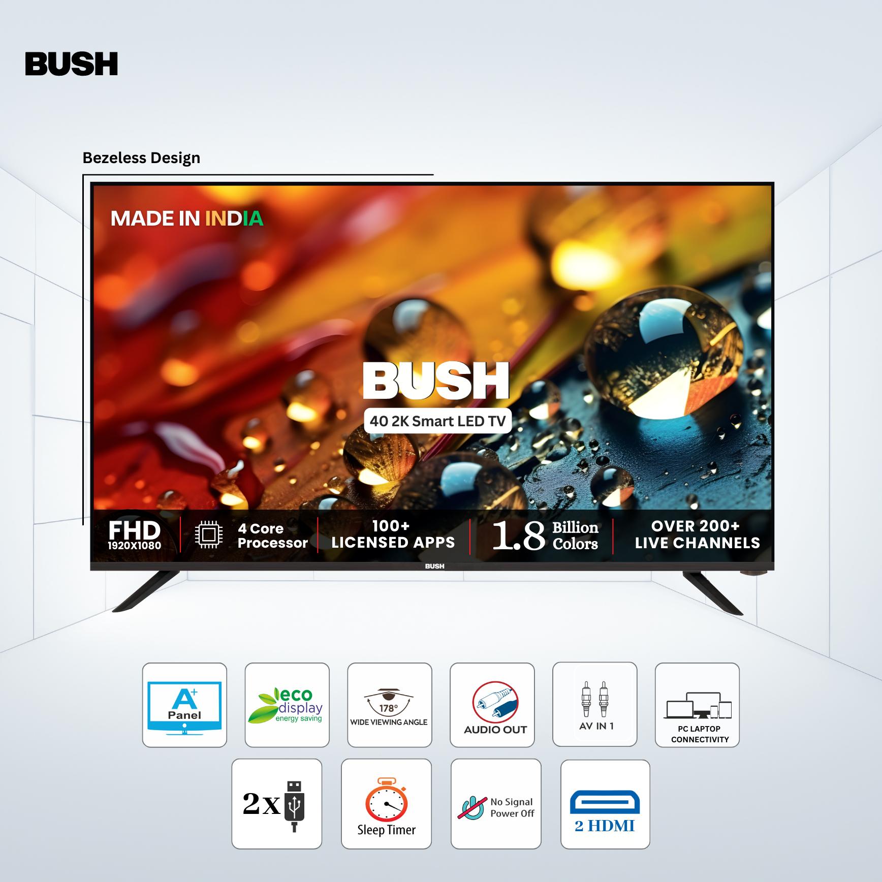 Bush 100 cm (40 inch) Full HD Smart LED TV, Black, JMK40