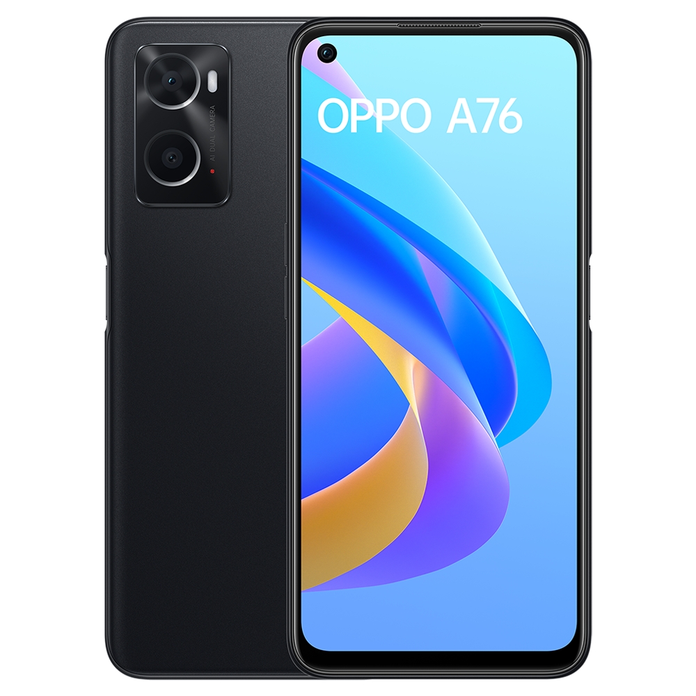 OPPO A76 128 GB, 6 GB RAM, Glowing Black, Mobile Phone