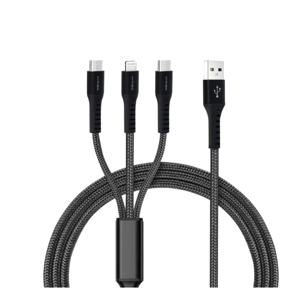 Buy Hyphen 120 cm (1.2 m) 3-in- 1 (Lightnig+ Type-C+Micro) Cable, Black ...
