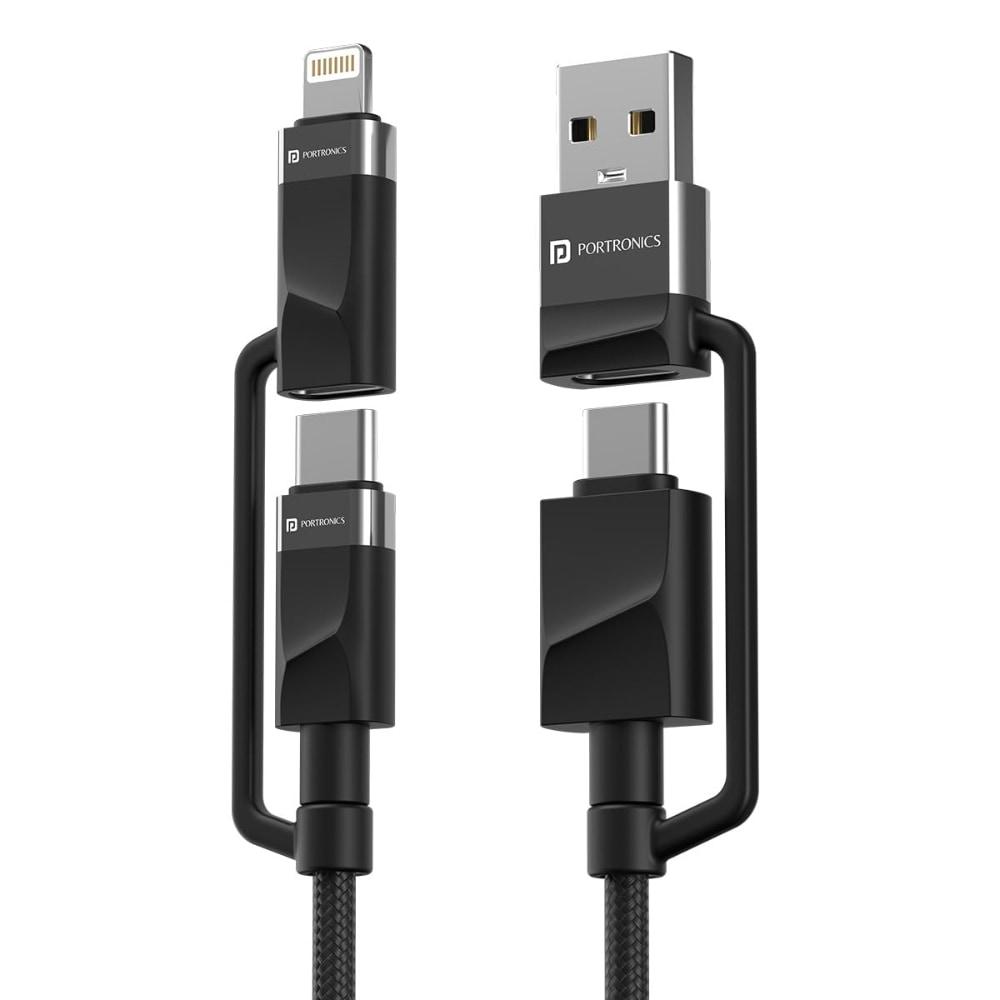 Portronics 4 in 1 65 W Braided Power Cable, Black