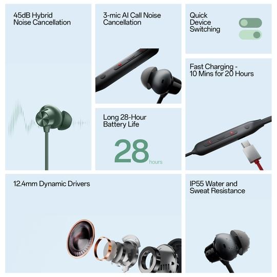 Buy OnePlus Bullets Wireless Z2 ANC Bluetooth in Ear Earphones with Mic ...